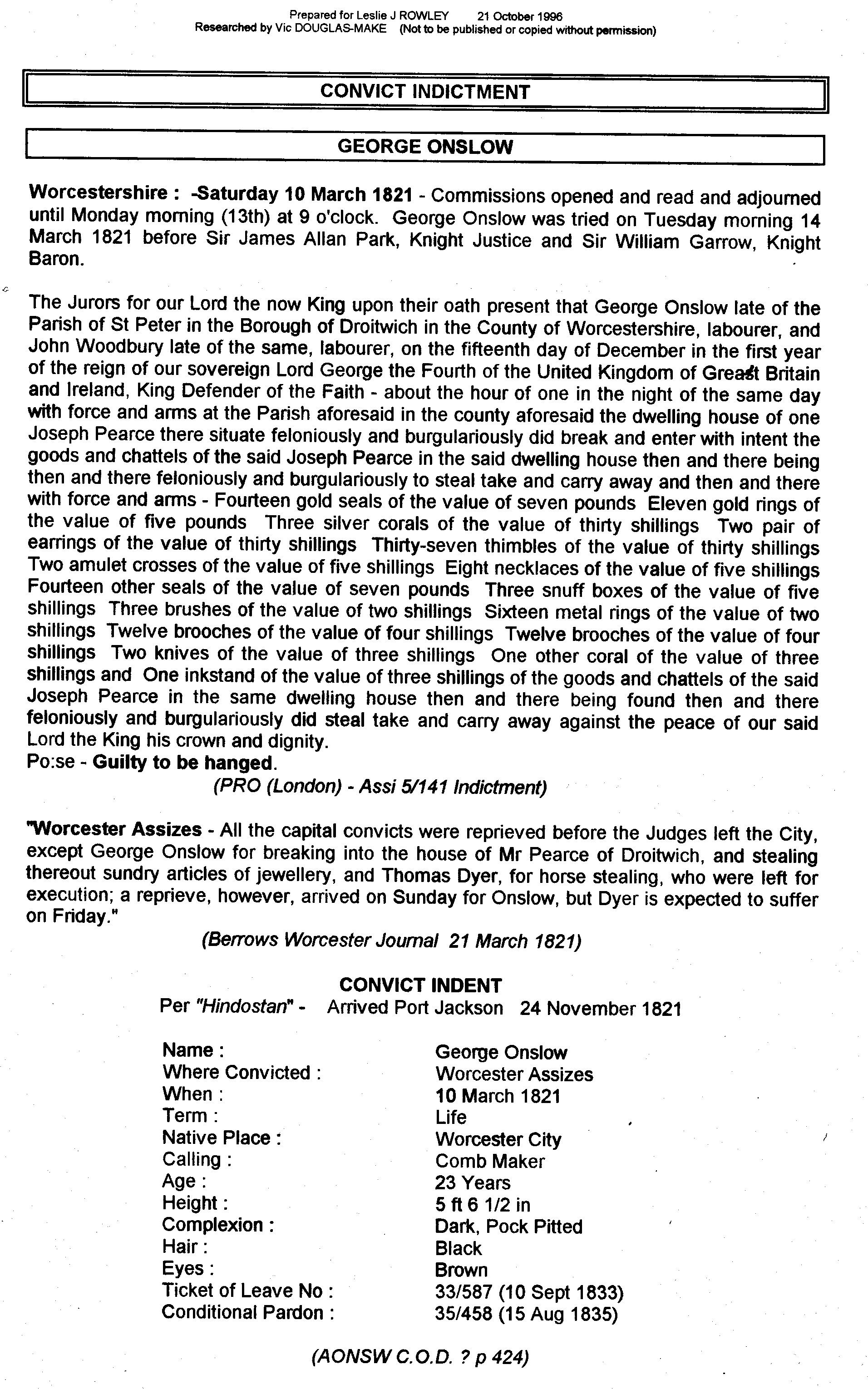 George Onslow and Eliza Davis